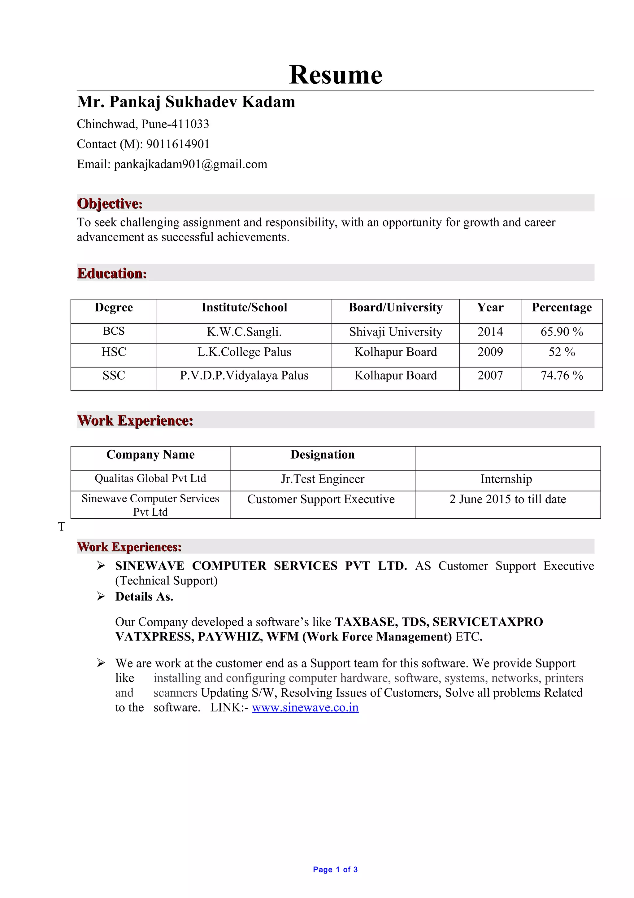 Resume_Pankaj_Exp_TechSupport | DOC