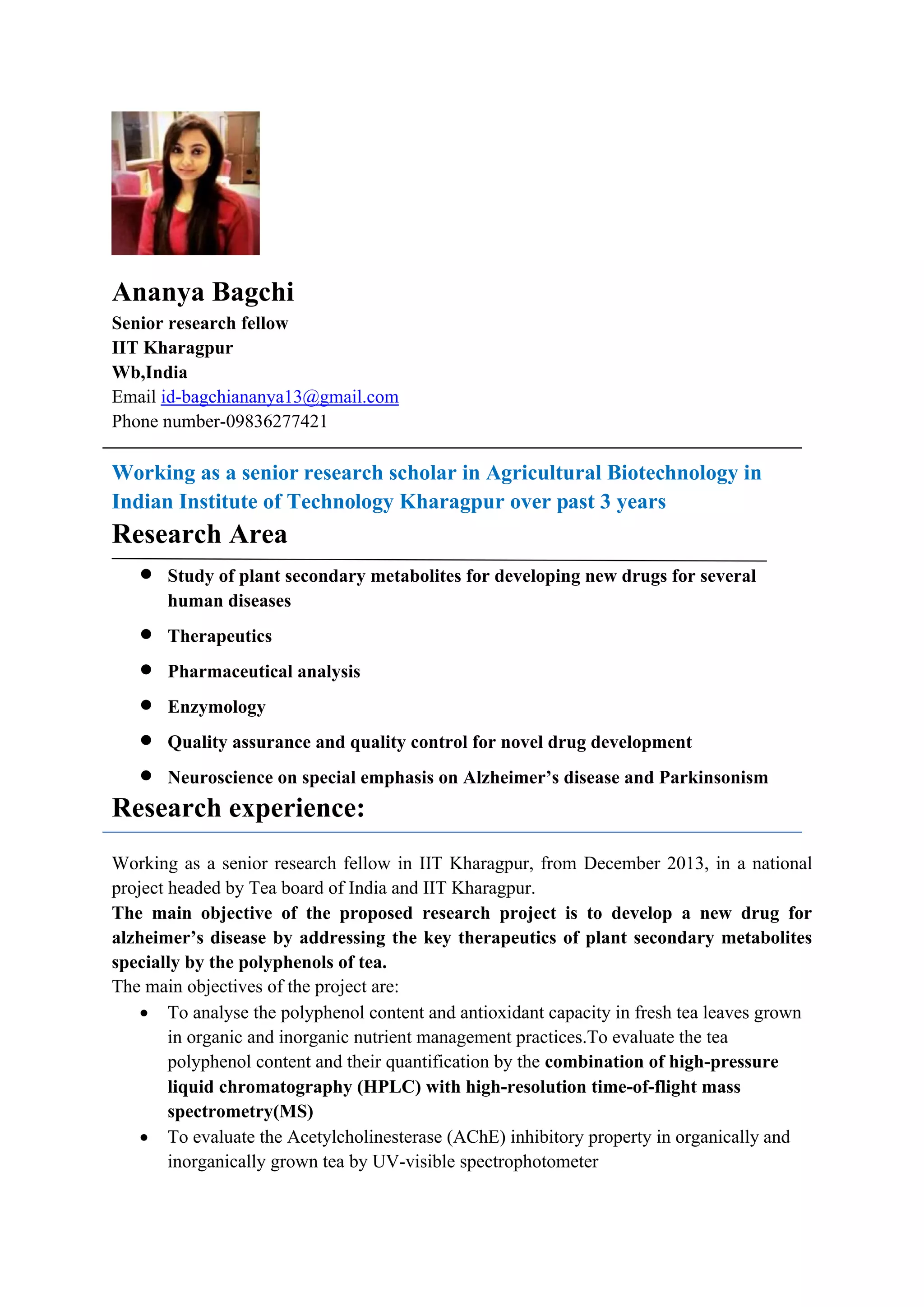 Ananya Bagchi.docx resume for naukri | PDF | Herbs and Supplements | Alternative Medicine