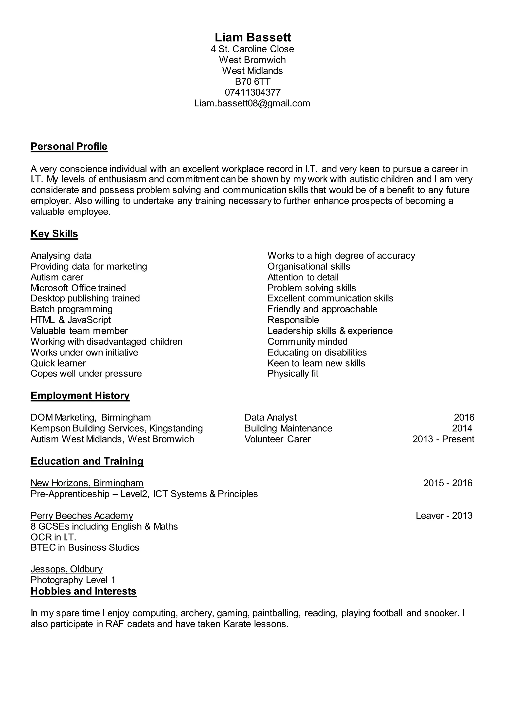 Liam Bassett CV | DOCX