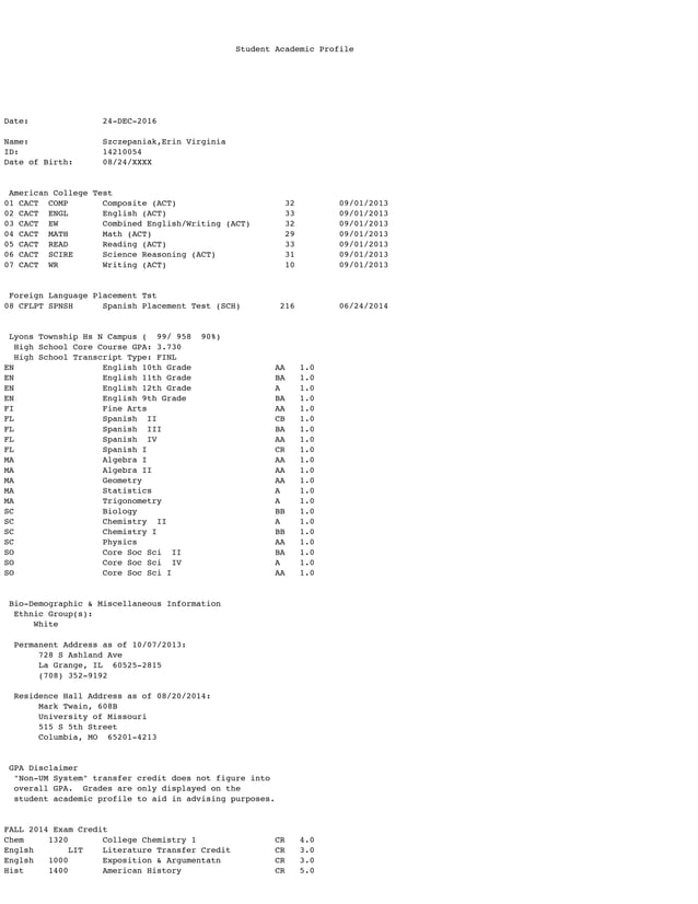student academic profile | PDF