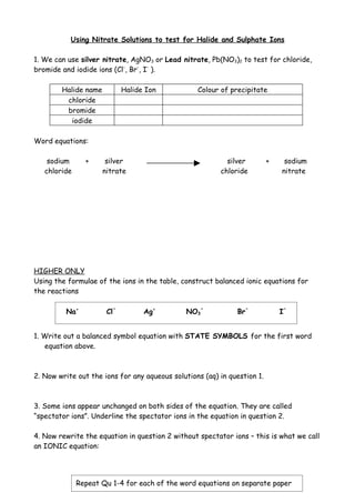C5h Ionic Equations (Precipitation Reactions) | DOC