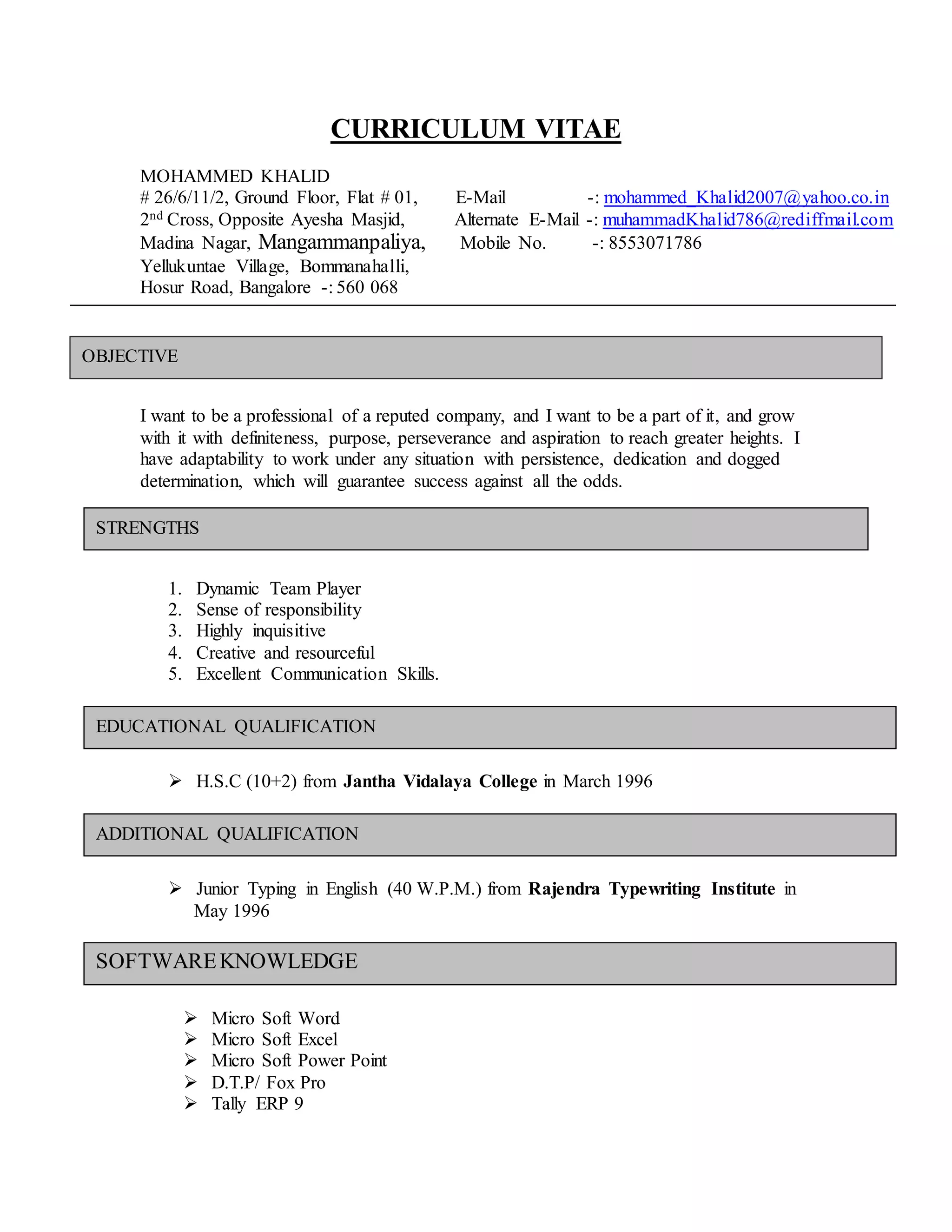Mohammed Khalid Curriculum Vitae | DOCX | Careers