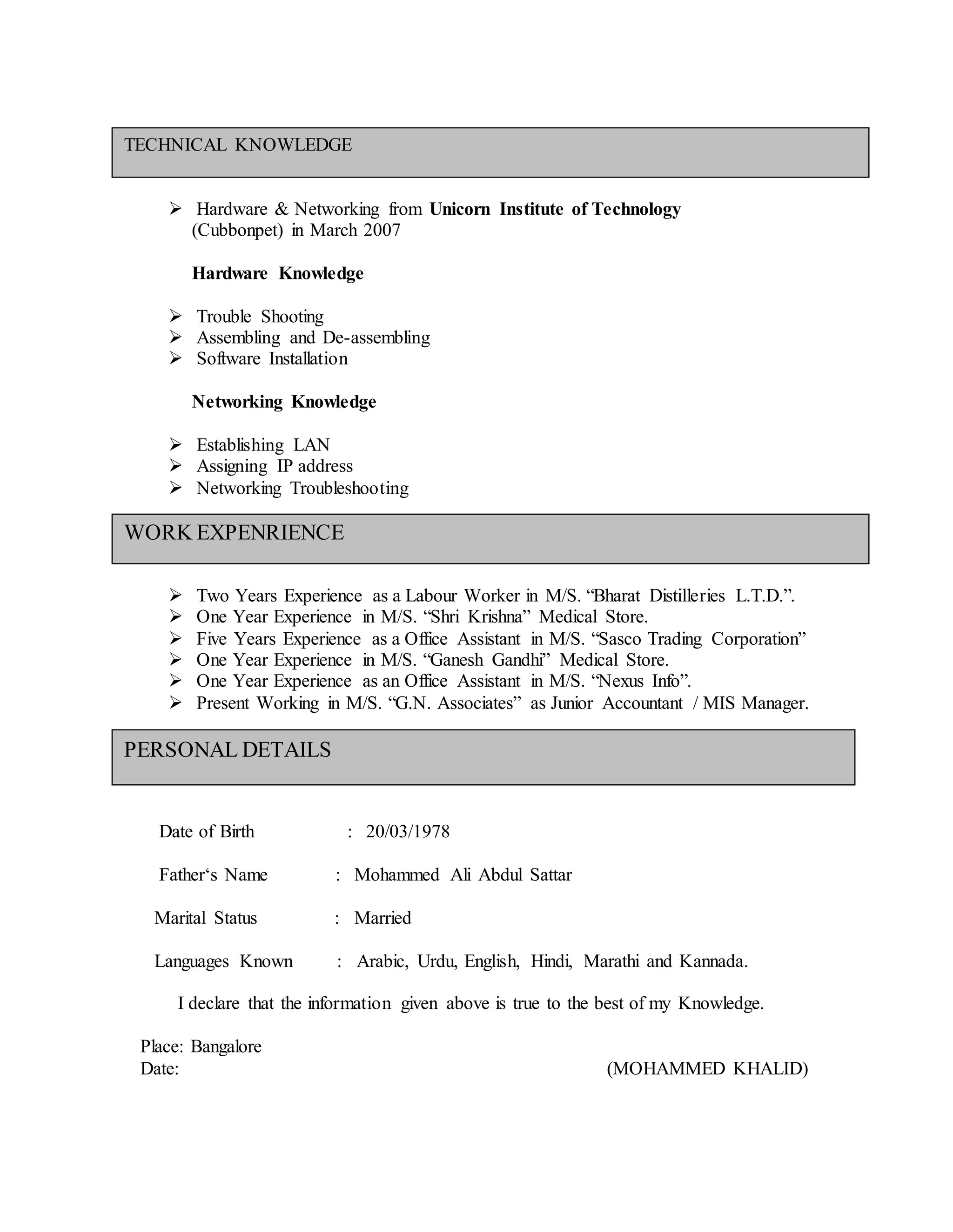 Mohammed Khalid Curriculum Vitae | DOCX | Careers