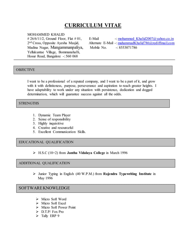 Mohammed Khalid Curriculum Vitae | DOCX | Careers