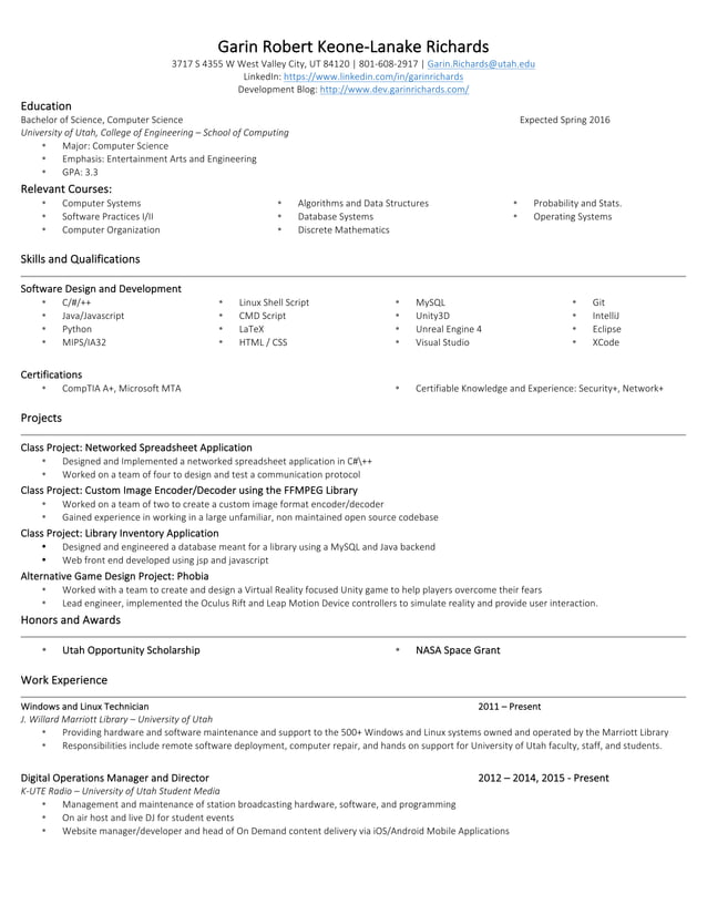 garinrk_resume_may12 | PDF | Programming Languages | Computing