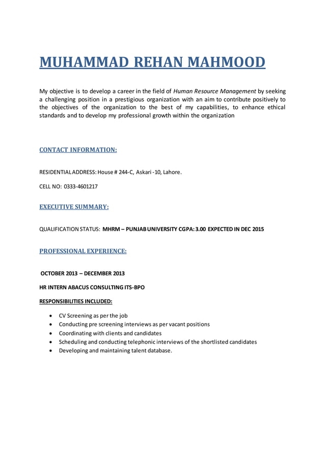 MUHAMMAD REHAN MEHMOOD CV | DOCX