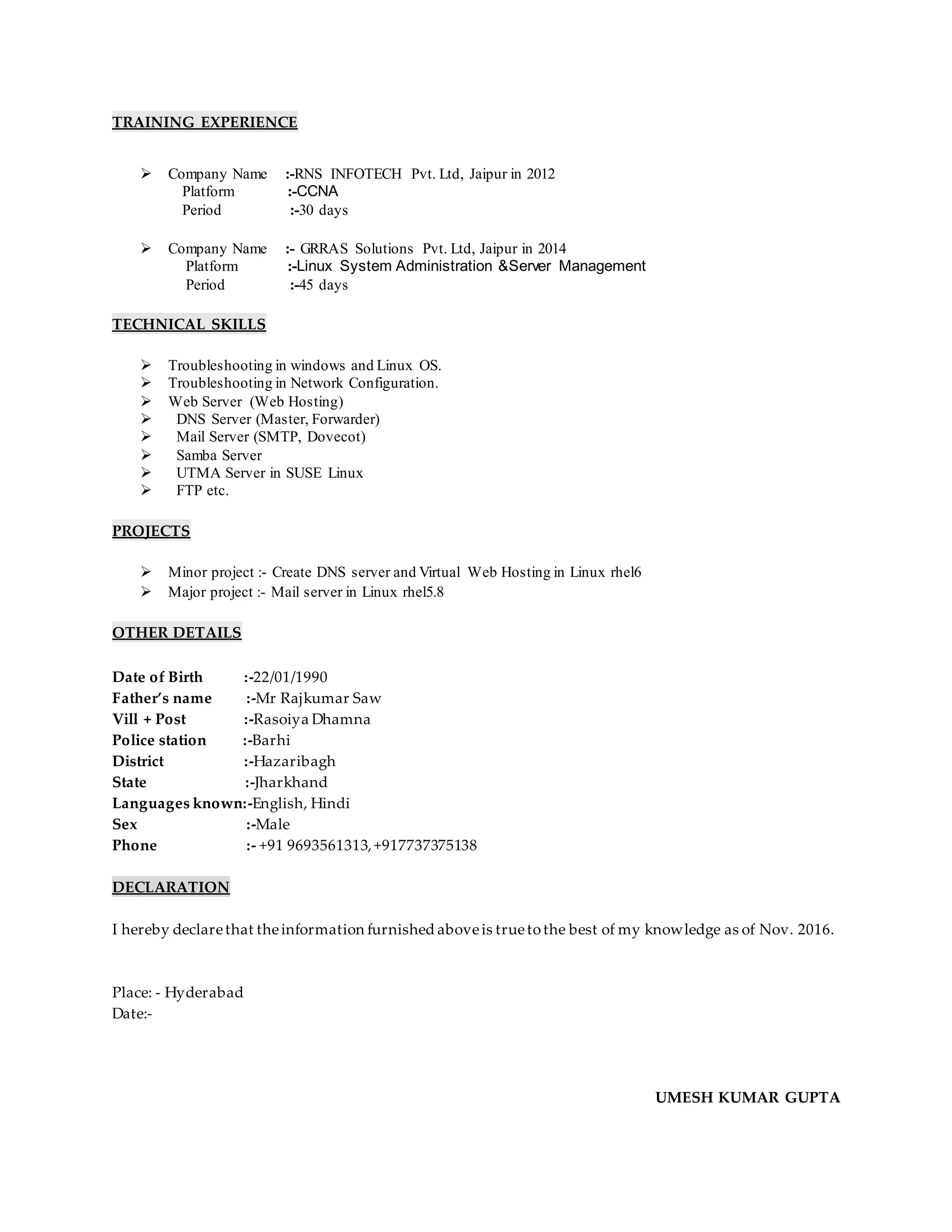 UMESH_KUMAR_GUPTA | DOCX | Computer Software and Applications | Computing