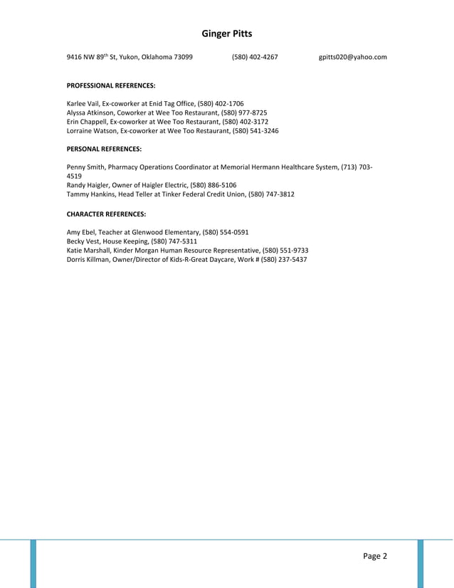 G. Pitts Current Resume 1 | PDF | Dining Out | Food & Drink
