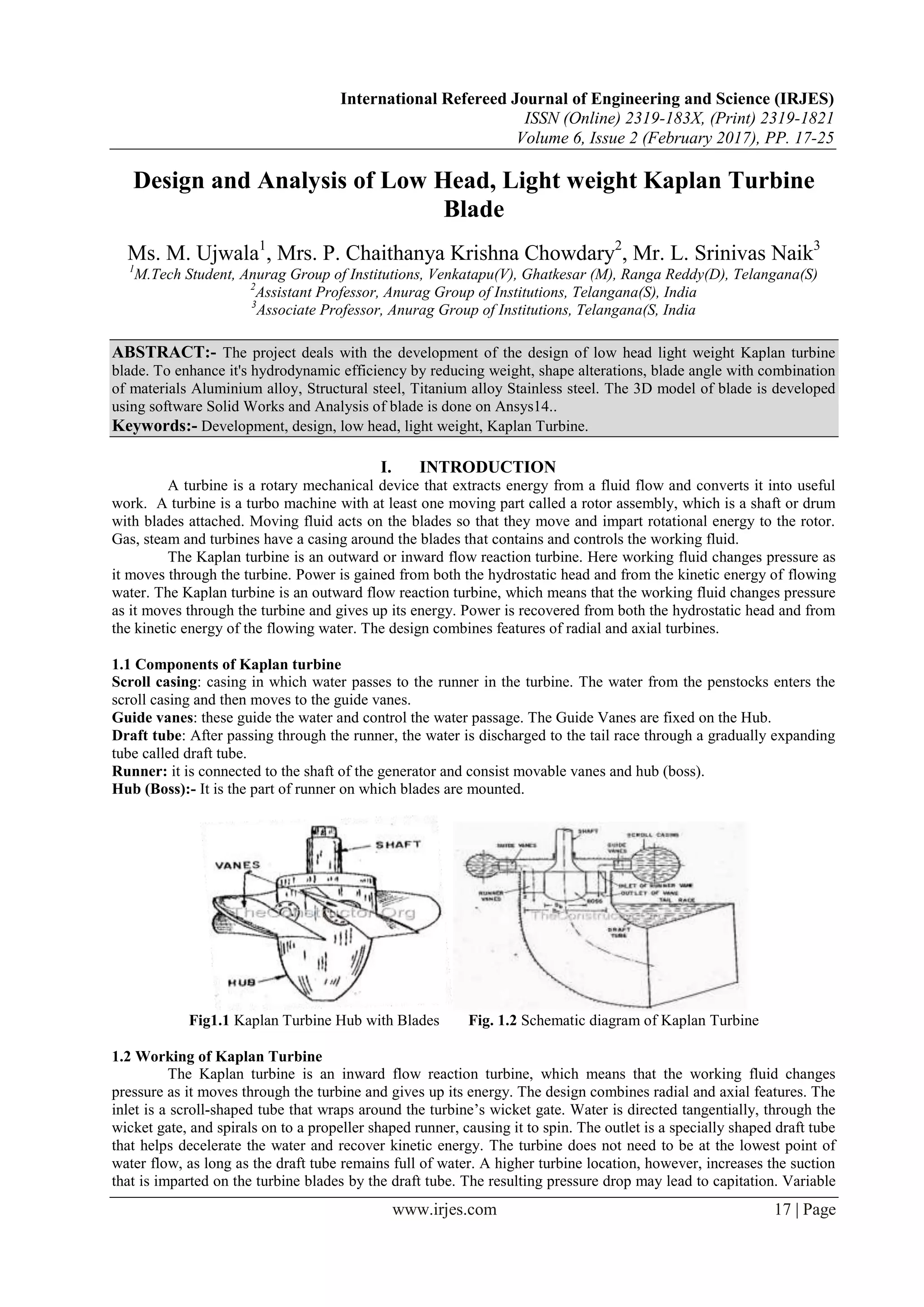 Design and Analysis of Low Head, Light weight Kaplan Turbine Blade | PDF
