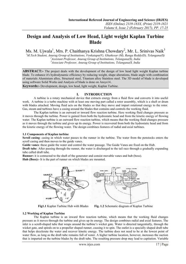 Design and Analysis of Low Head, Light weight Kaplan Turbine Blade | PDF