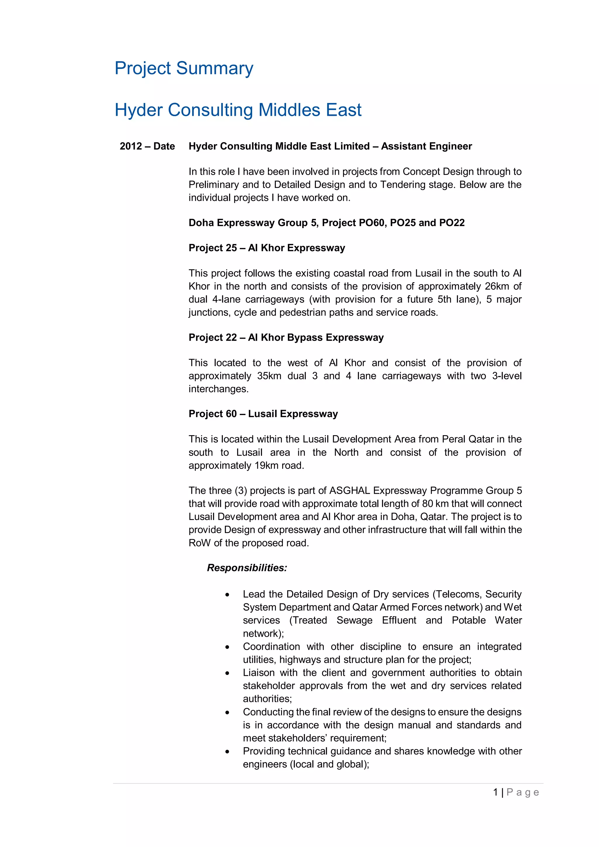 Project Summary in Hyder Consulting | PDF