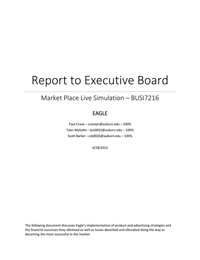 Executive Board Report - Eagle | PDF | Business Accounting & Finance ...