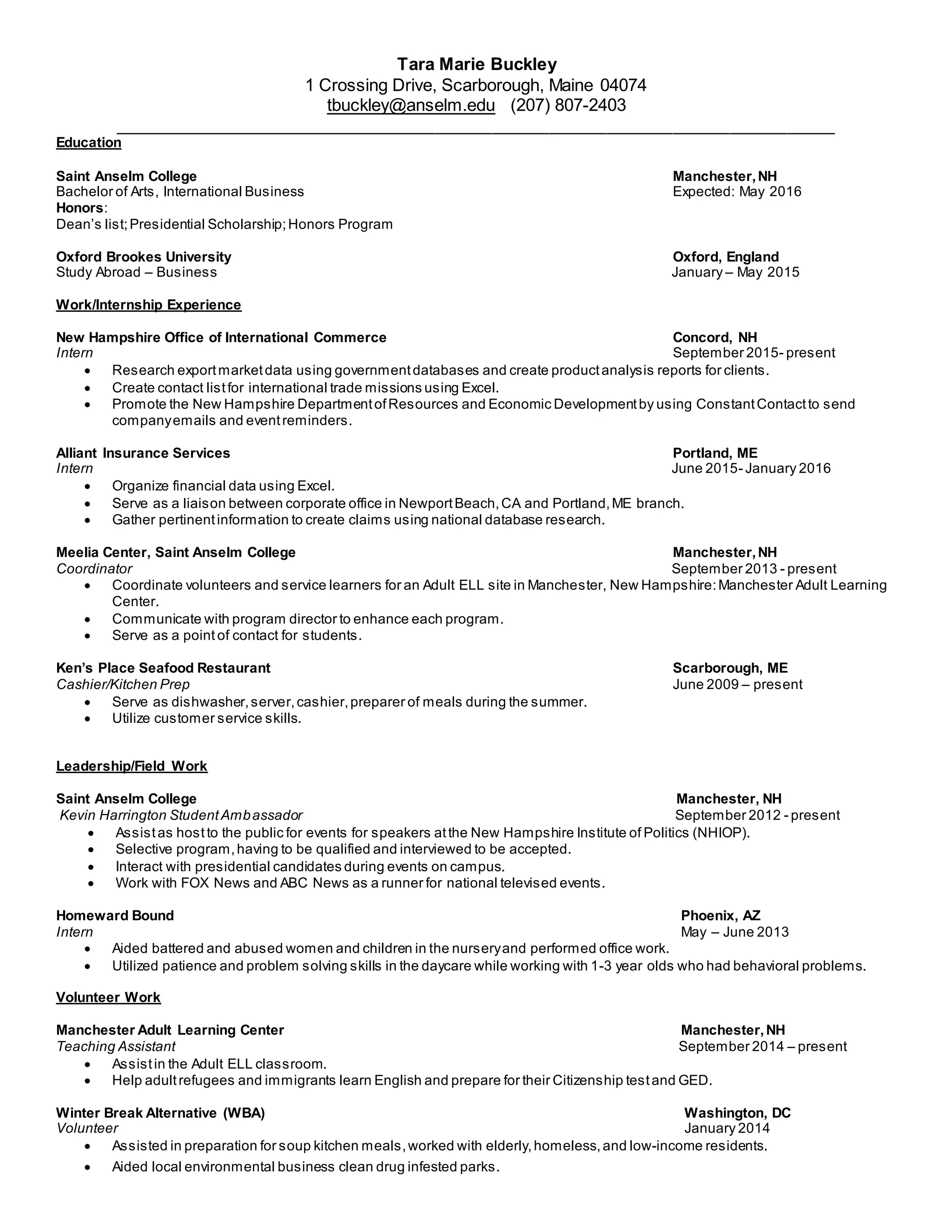 Tara Marie Buckley Resume | PDF