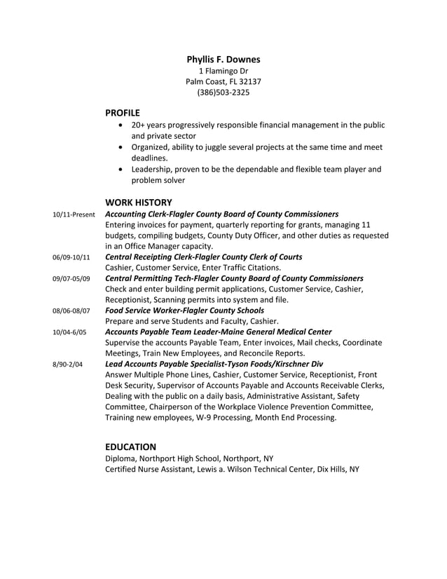 Phyllis Downes Resume updated | DOC