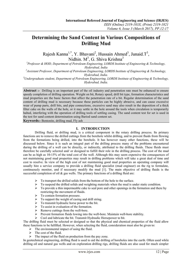 Determining the Sand Content in Various Compositions of Drilling Mud | PDF