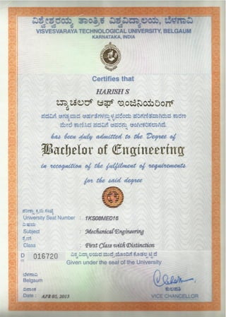 Indian University Degree Certificate