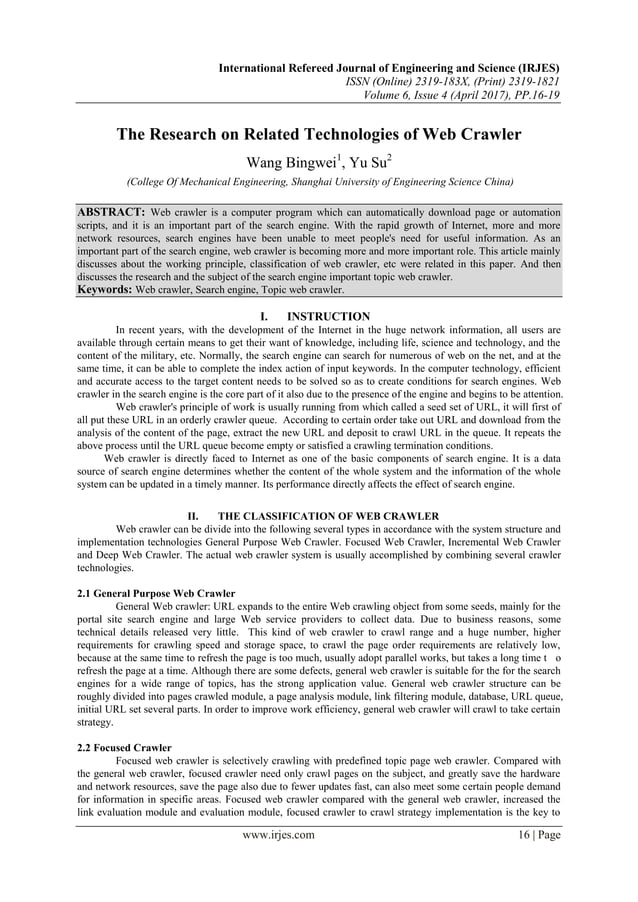 The Research on Related Technologies of Web Crawler | PDF