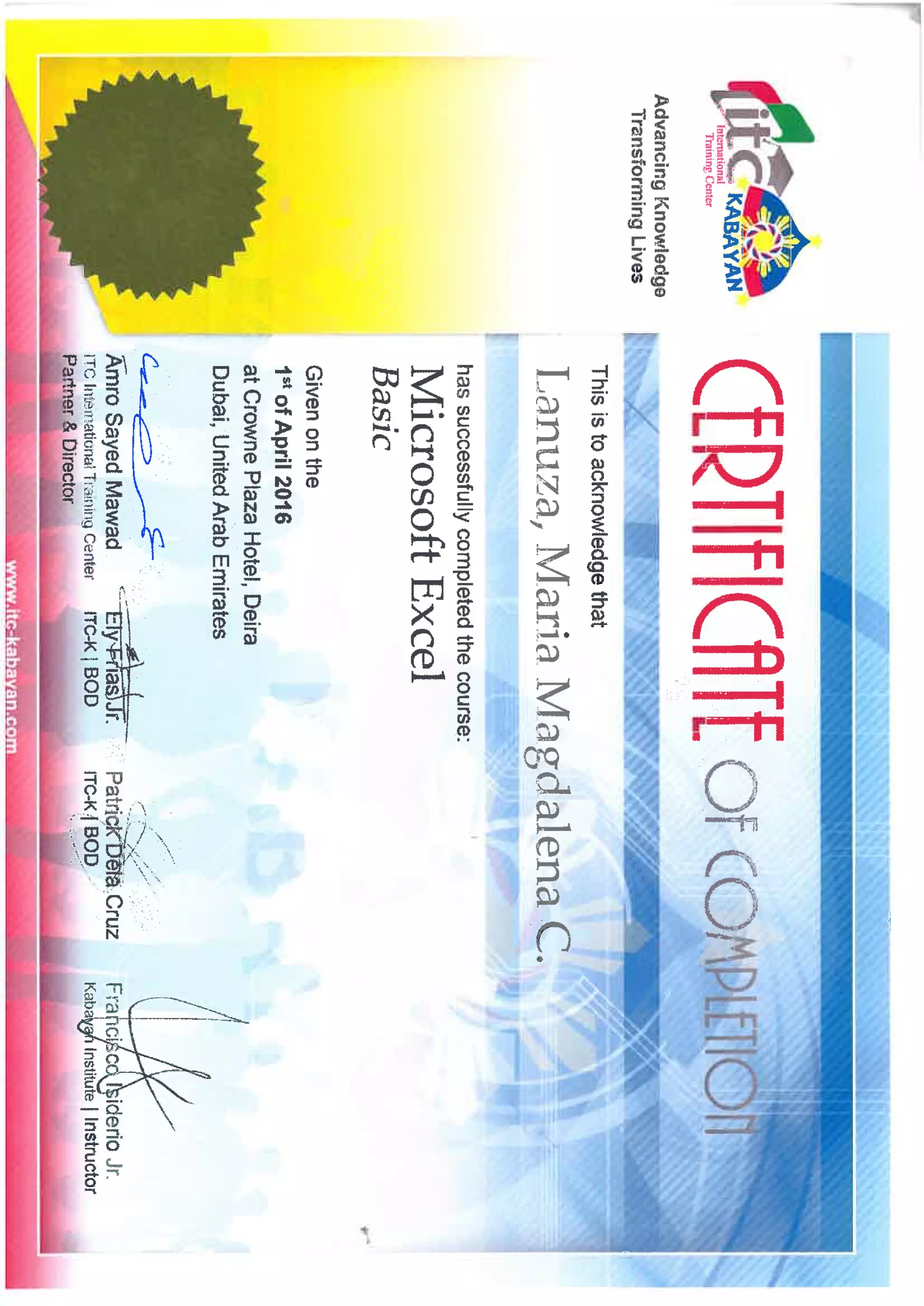 Certificate of MS Excel | PDF