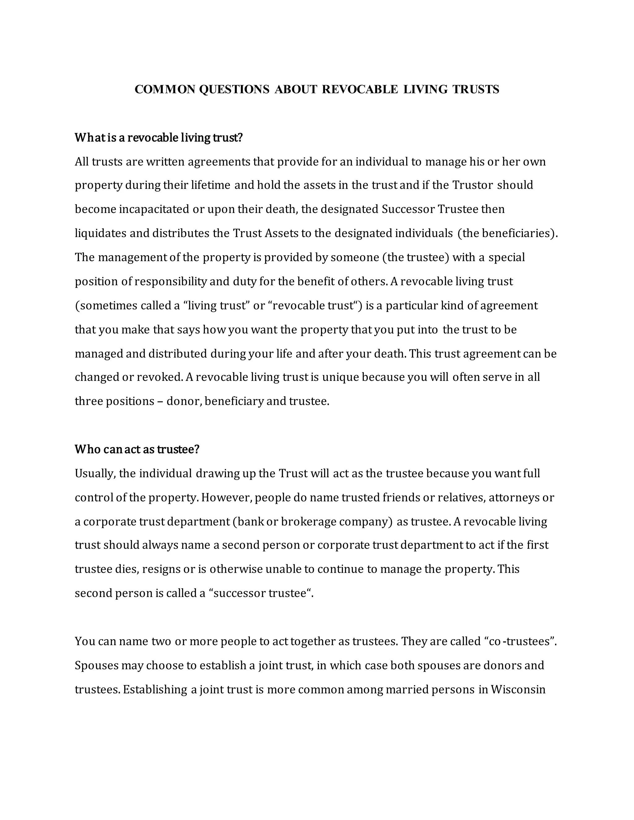 Explanation of a Revocable Living Trust Agreement.new | Life Insurance ...