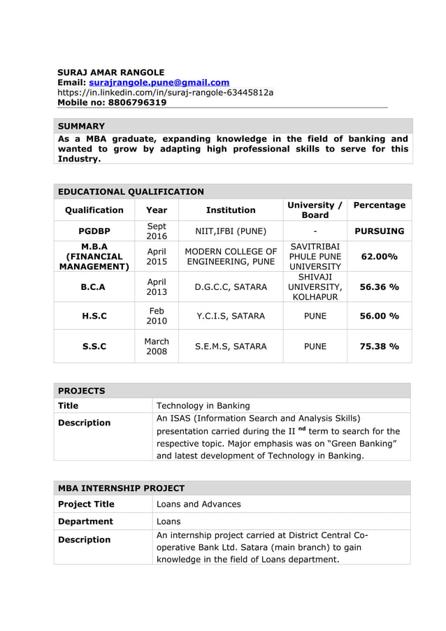 Suraj pgdbp resume | PDF