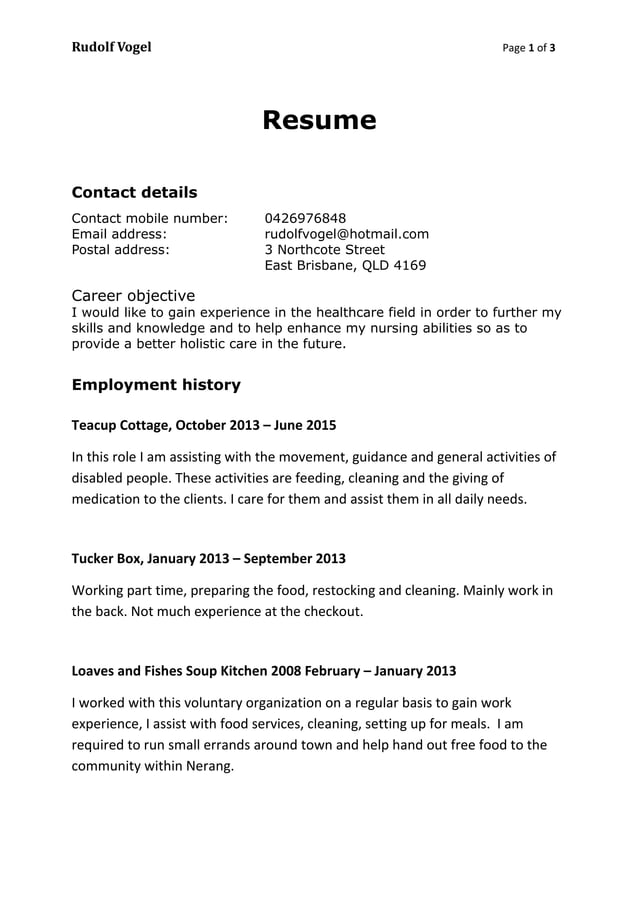 Rudolf Vogel resume | RTF