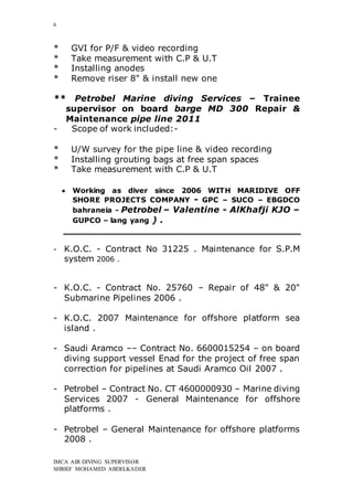 RESUME IMCA AIR DIVING SUPERVISOR | PDF