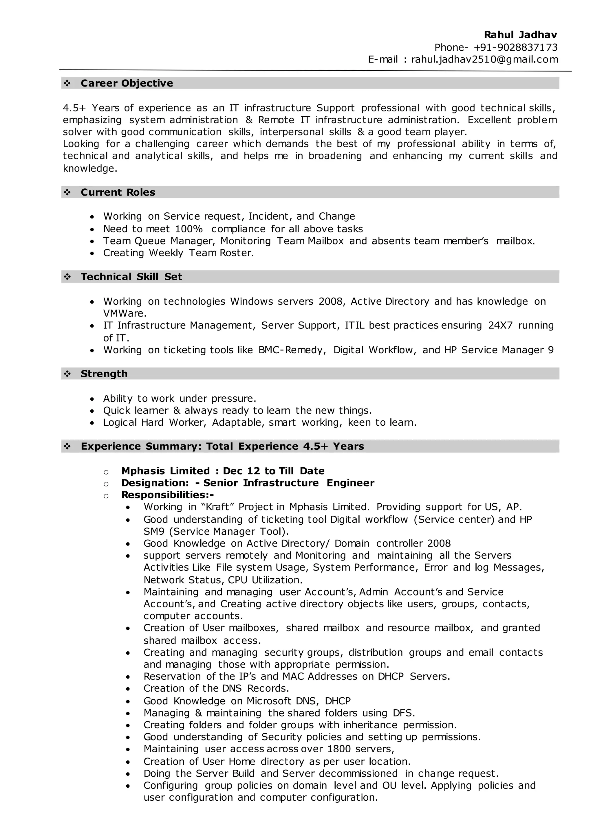 AD & VMWare Rahul Jadhav Resume 2016 2.1 | DOCX