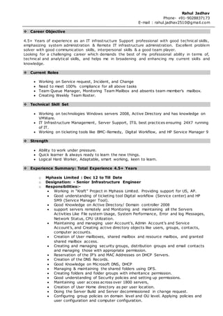AD & VMWare Rahul Jadhav Resume 2016 2.1 | PDF