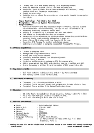 AD & VMWare Rahul Jadhav Resume 2016 2.1 | PDF