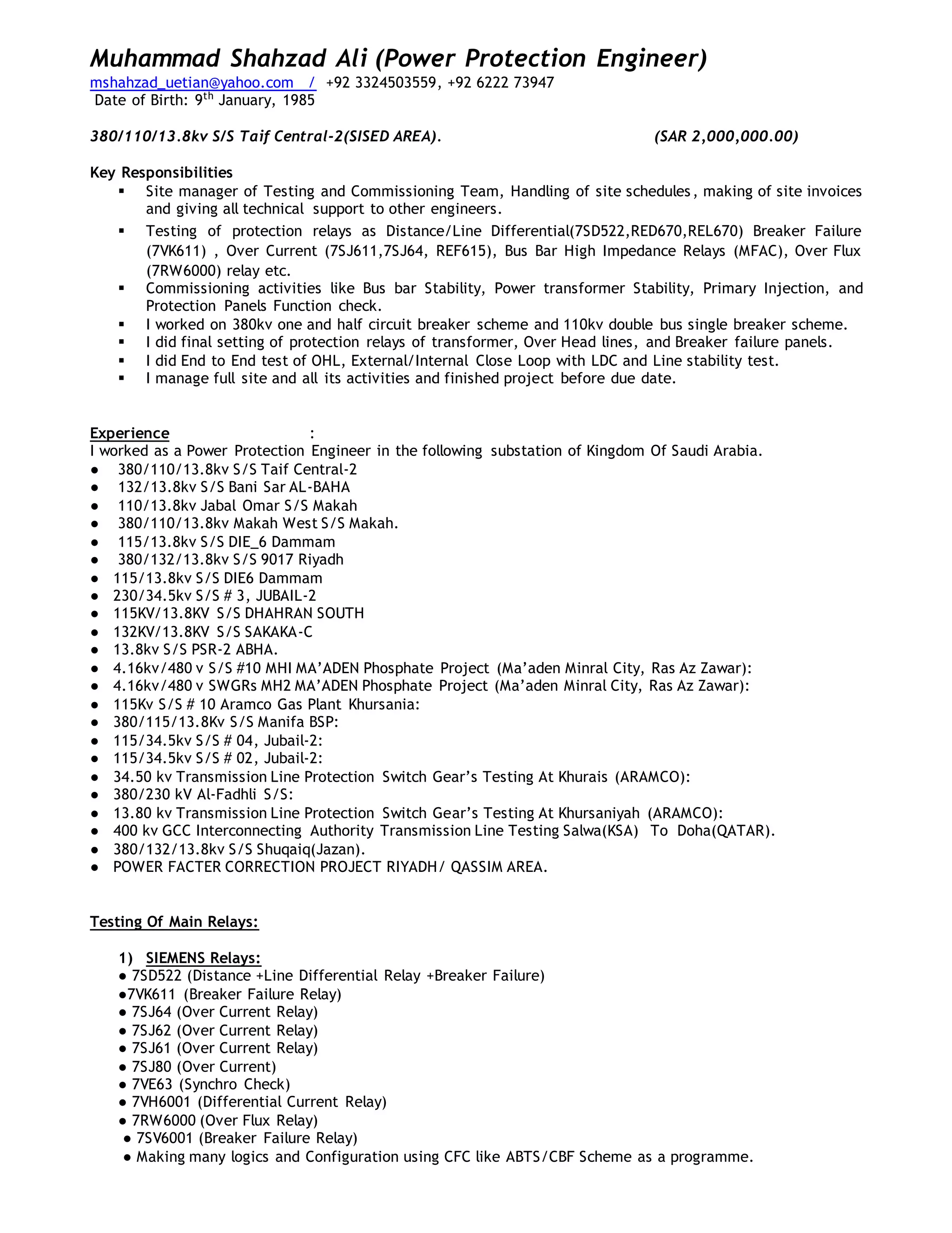 CV_Shahzad Ali protection engineer | DOCX