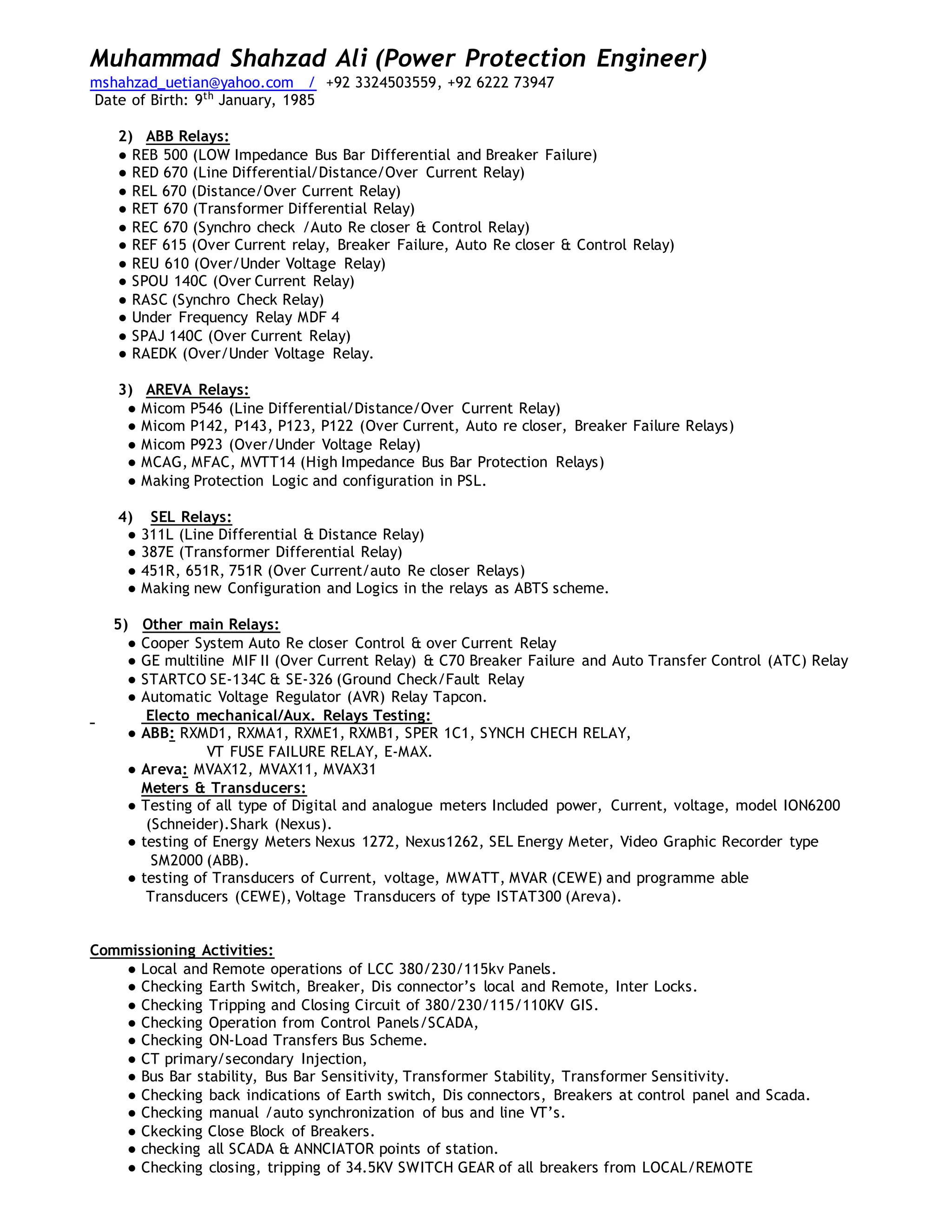 CV_Shahzad Ali protection engineer | DOCX