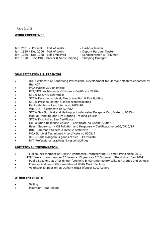 Smith, Robert cv | DOC | Cruises | Travel Type