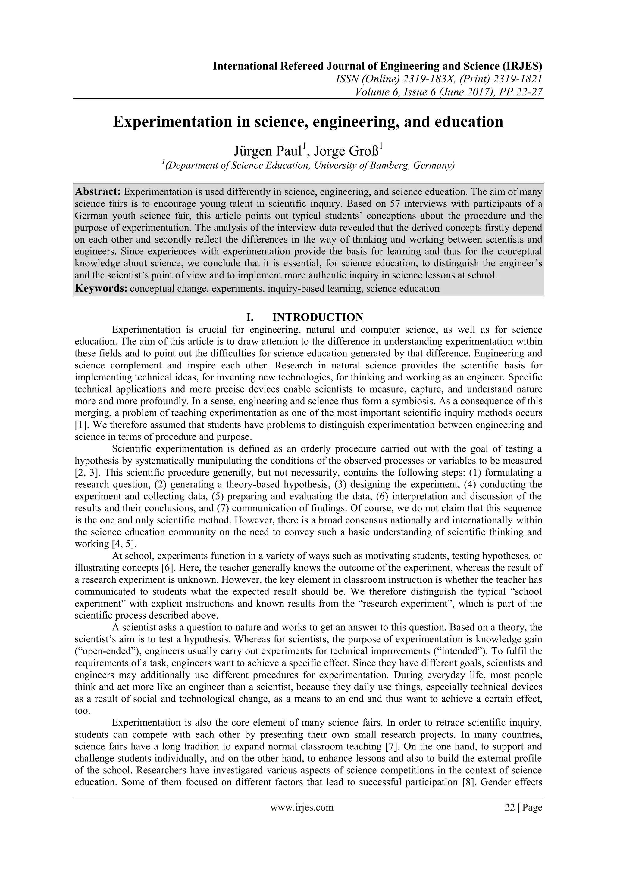 Experimentation in science, engineering, and education | PDF