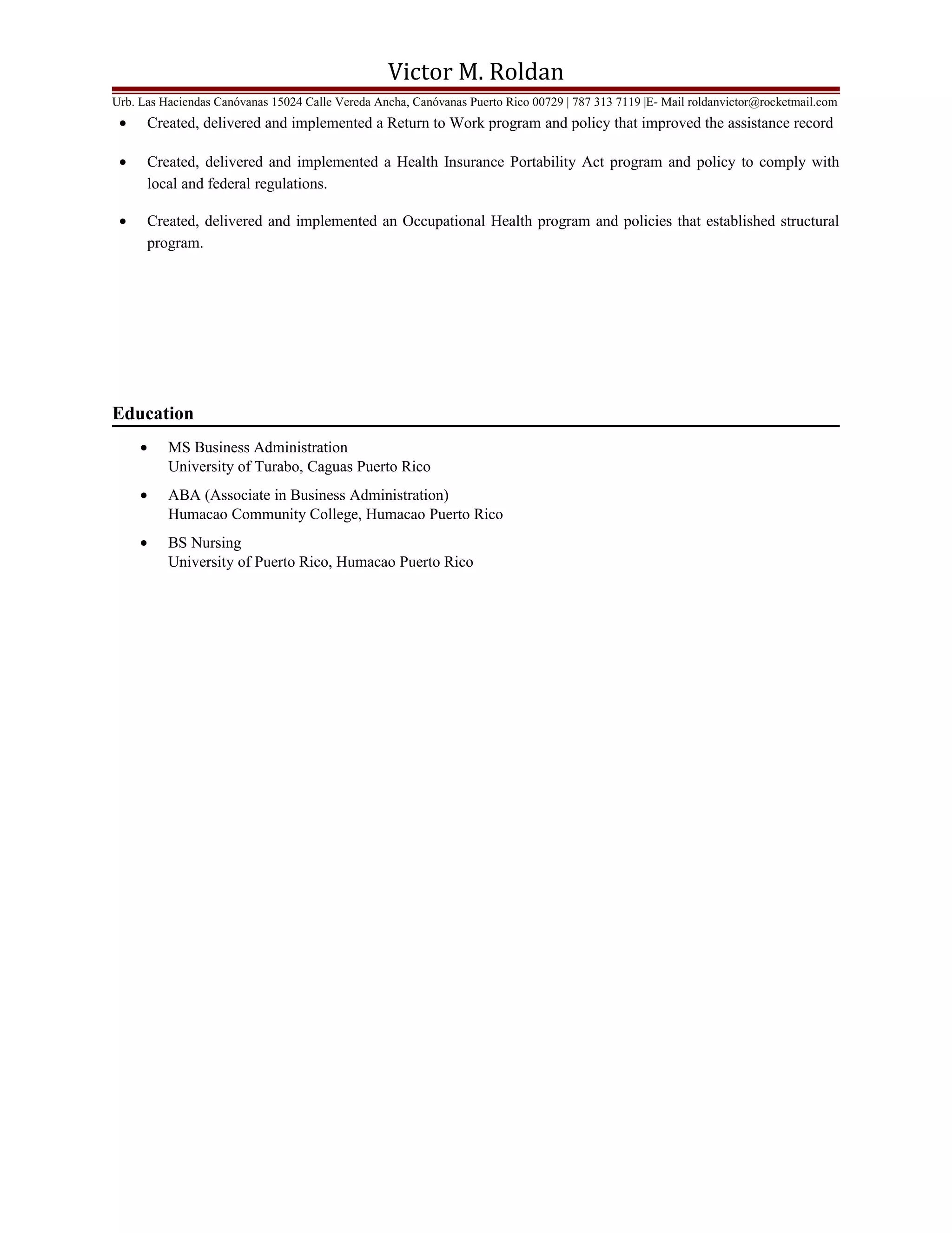 Victor Roldan Resume HR 3 | PDF
