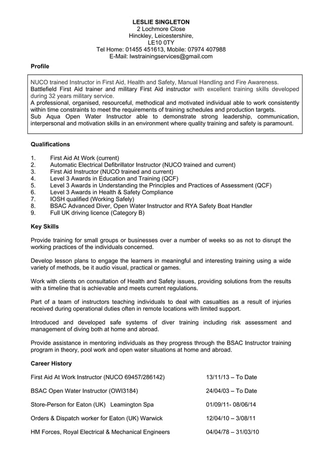 Leslie Singleton CV-First Aid-15 | PDF
