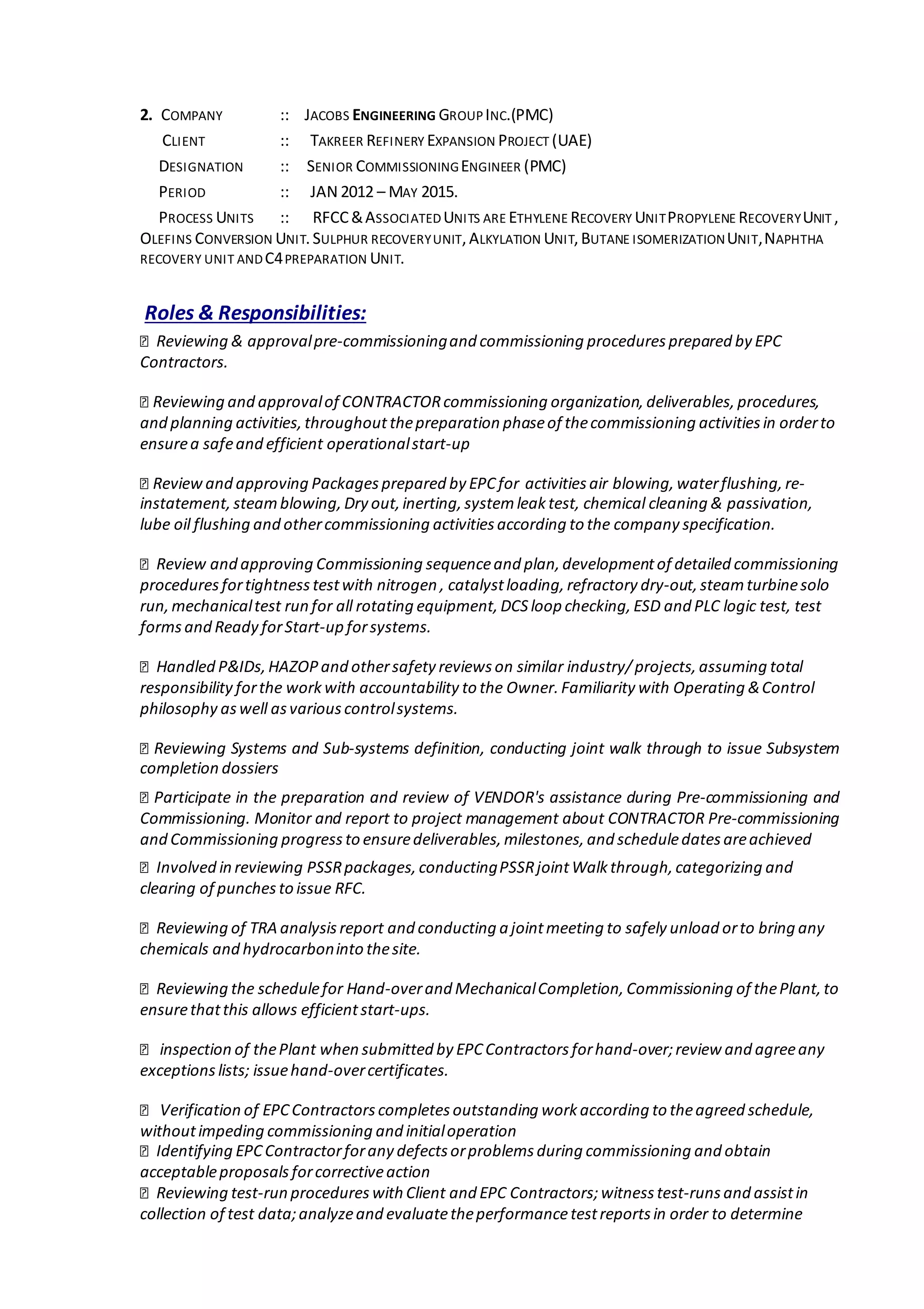 Process & Commissioning Resume | DOCX