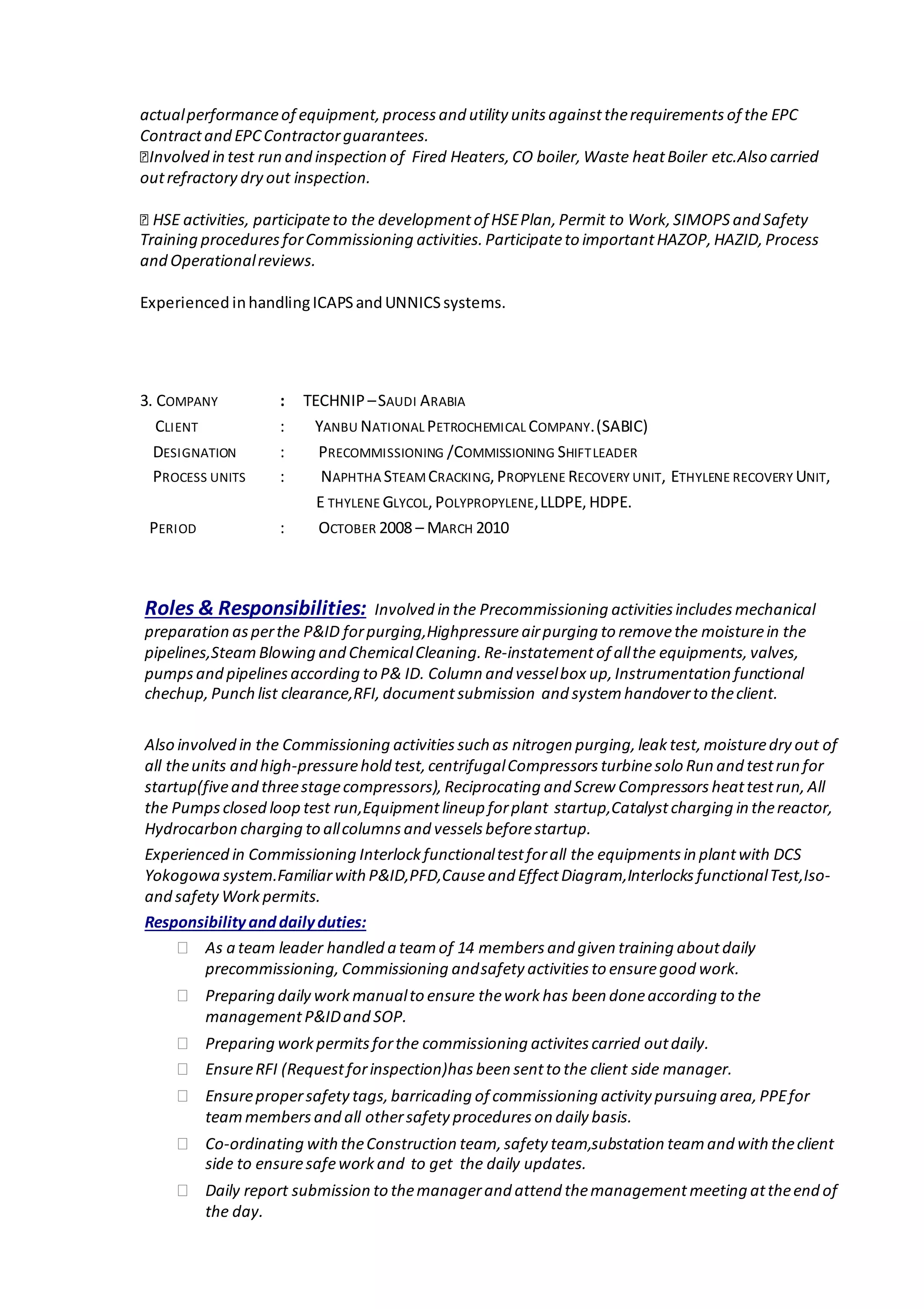 Process & Commissioning Resume | DOCX