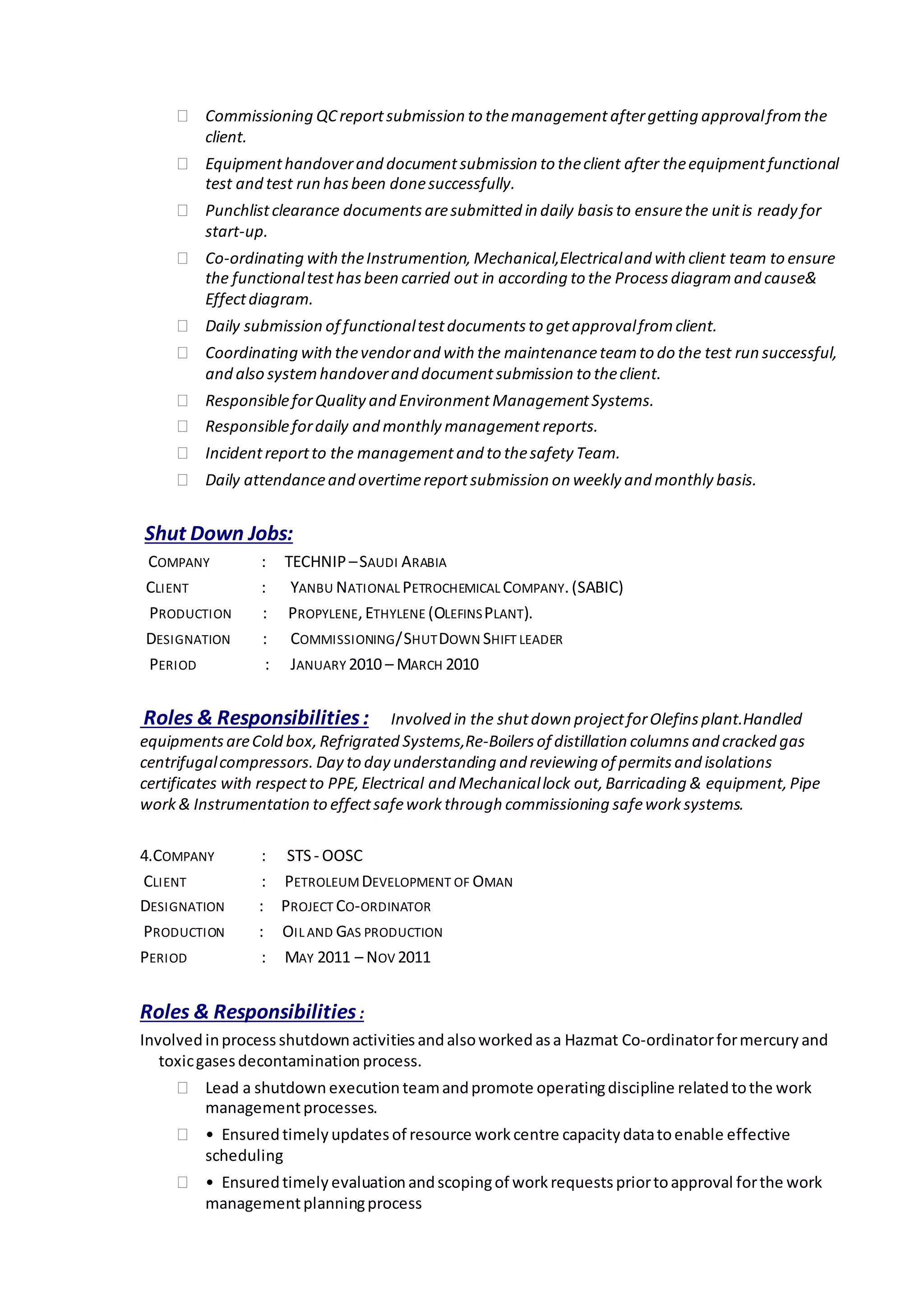 Process & Commissioning Resume | DOCX