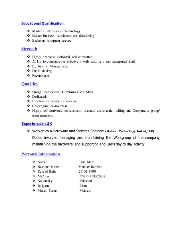 cv of faiza uae pattern