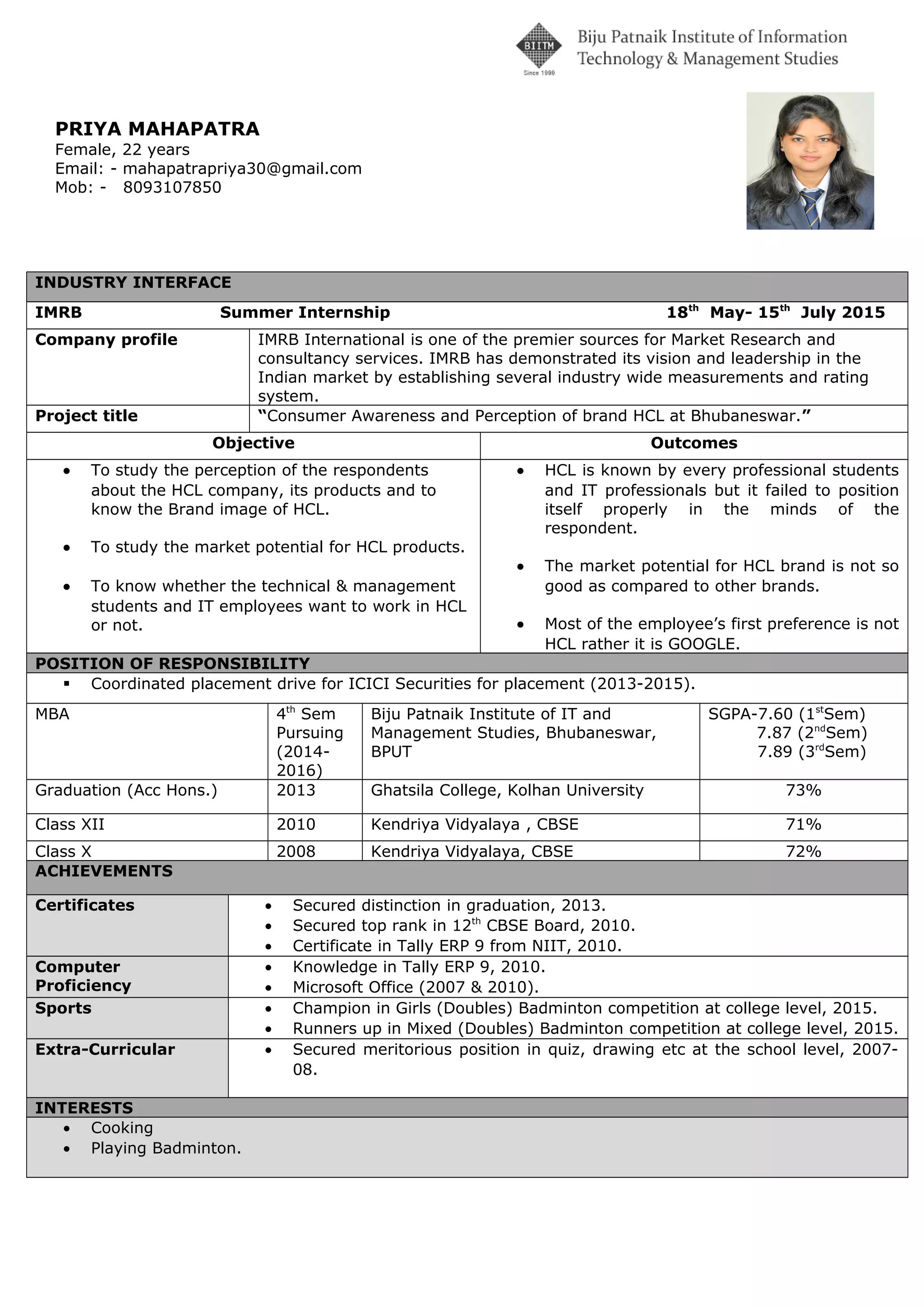 PRIYA MAHAPATRA.. rectified CV | PDF