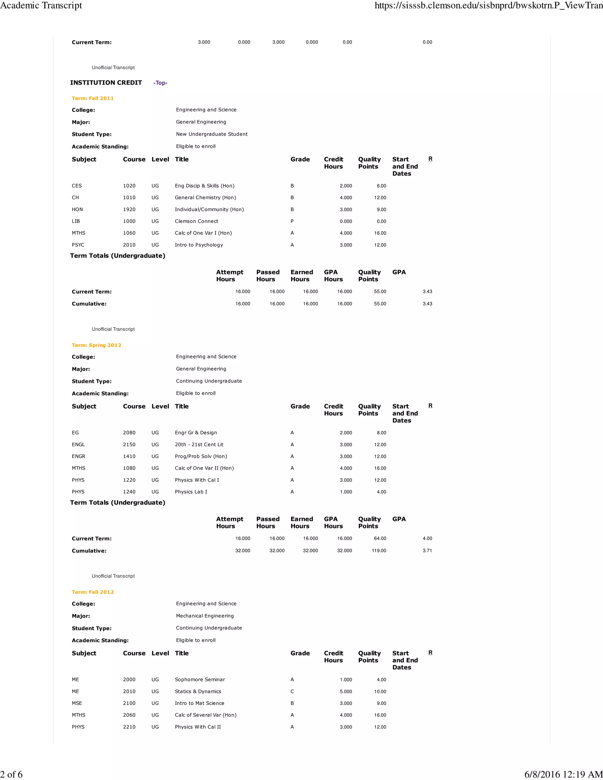Academic Transcript | PDF