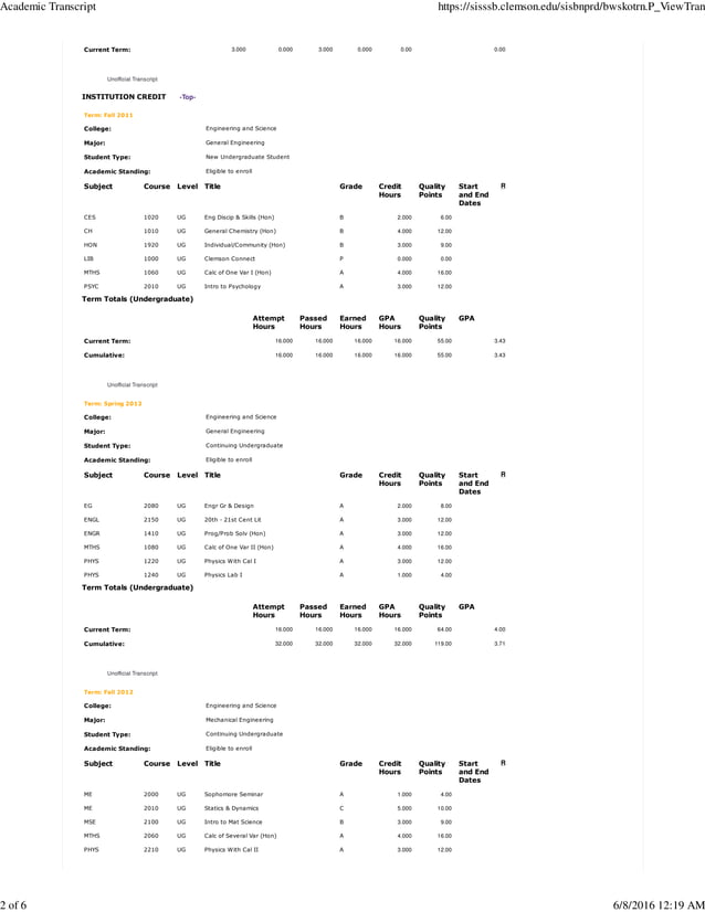 Academic Transcript | PDF