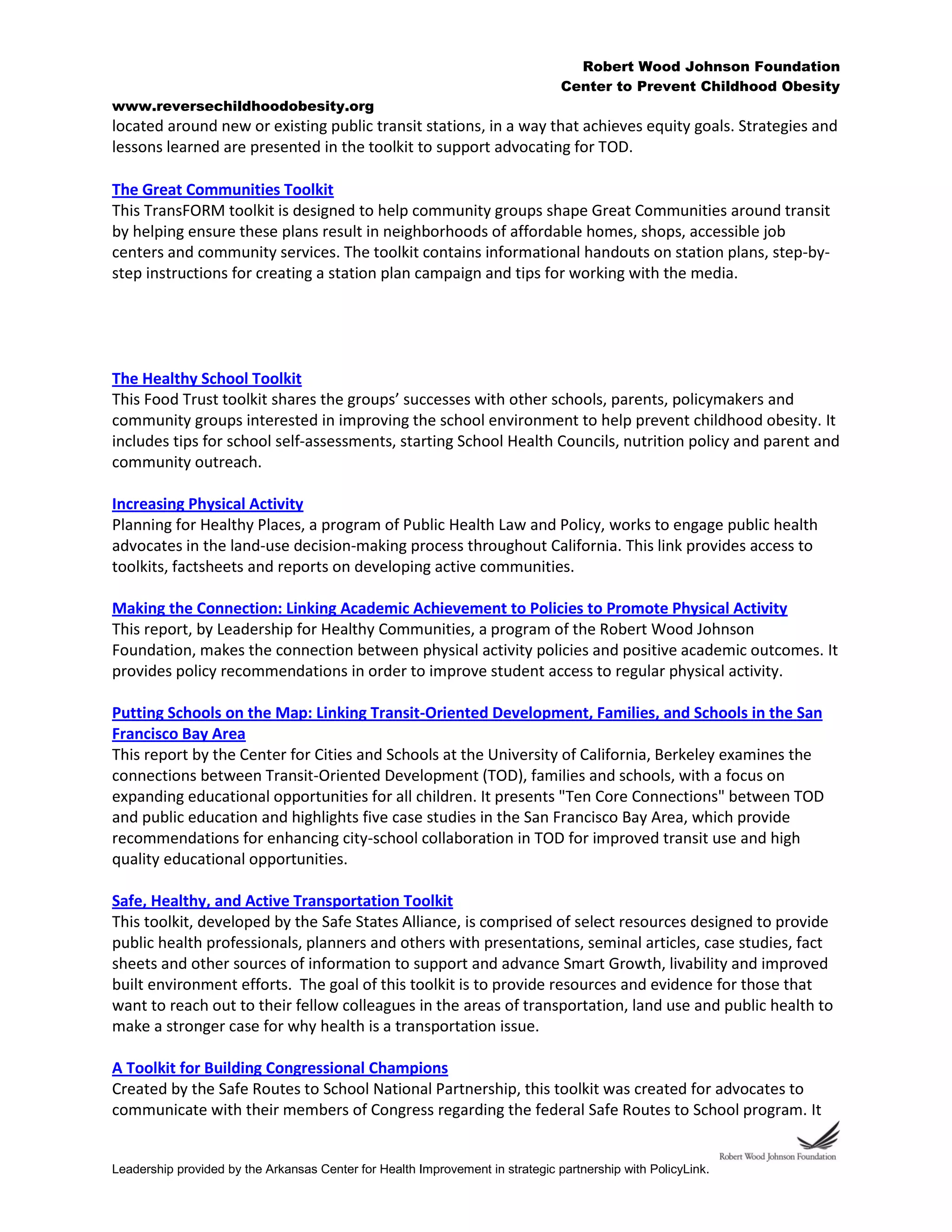 RWJF Childhood Obesity Toolkit | PDF