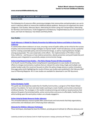 RWJF Childhood Obesity Toolkit | PDF