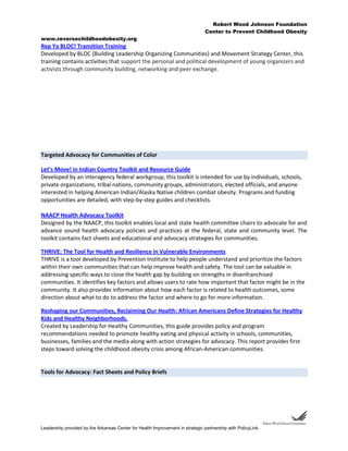 RWJF Childhood Obesity Toolkit | PDF