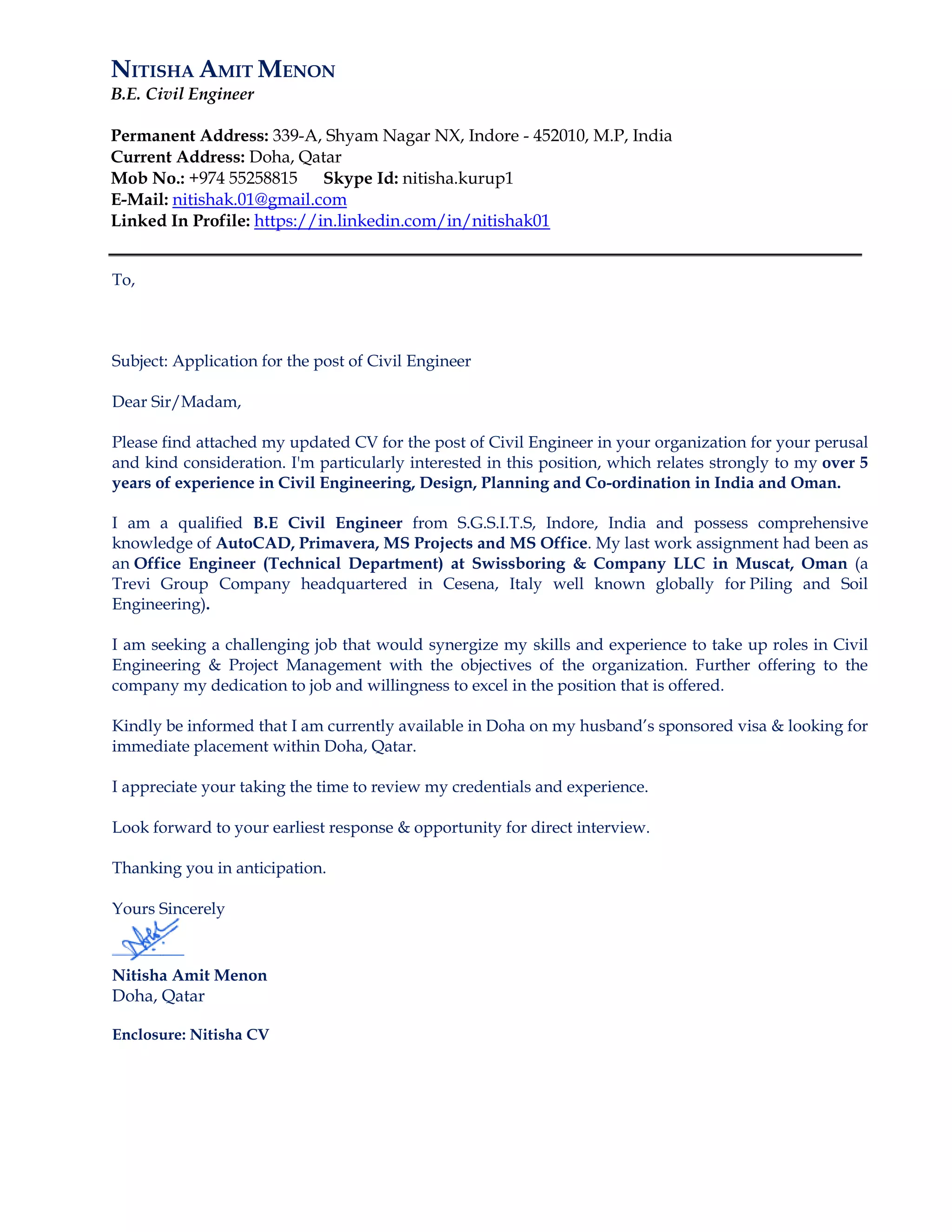 Nitisha CV & Covering Letter | PDF