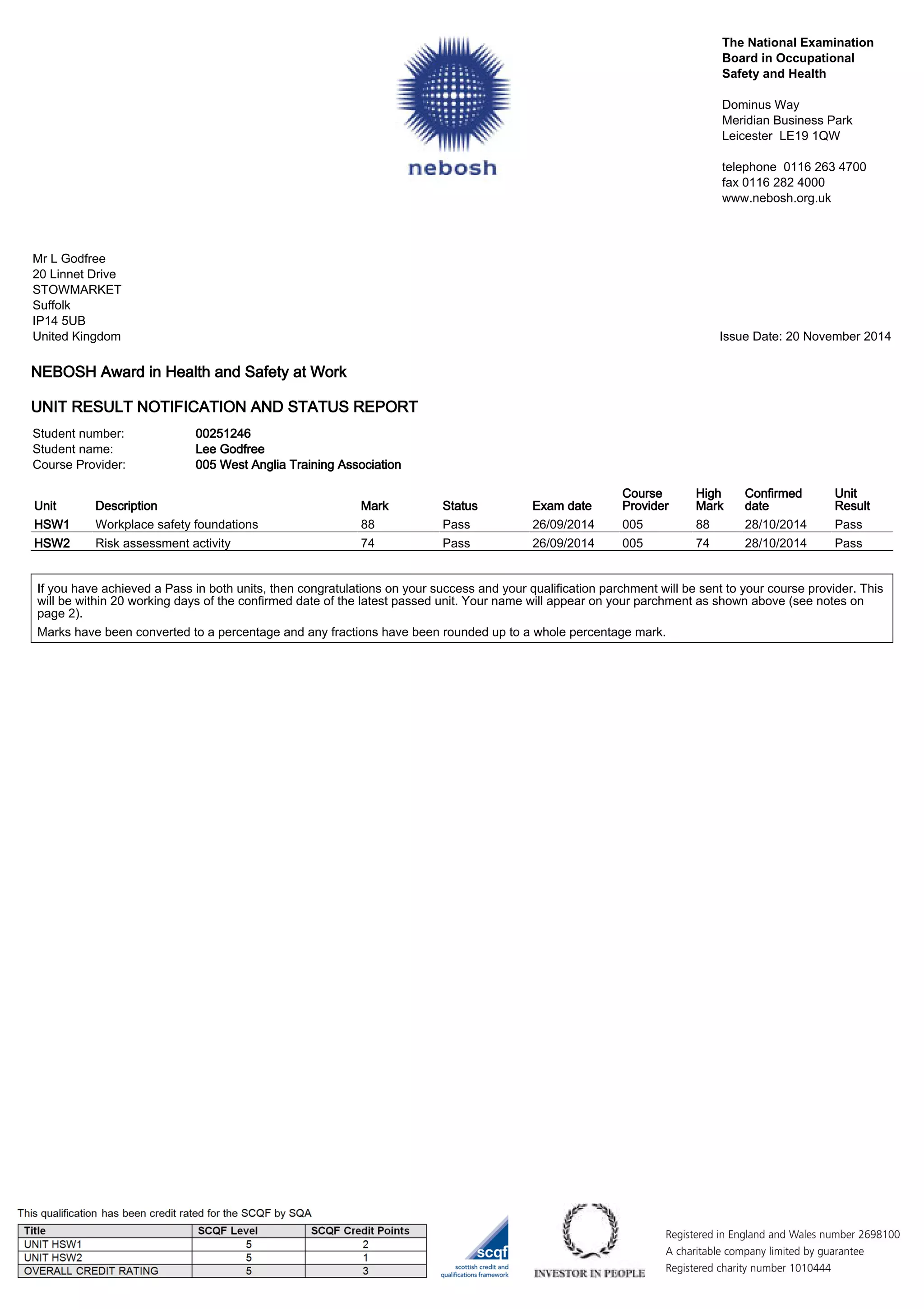 NEBOSH AWARD CERTIFICATE | PDF | Medical Health