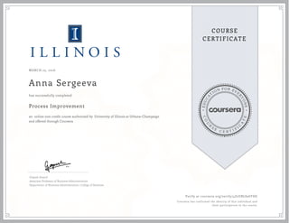 Coursera Process Improvement Course Certificate | PPT