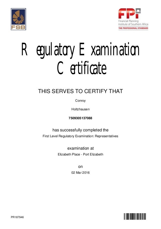 RE5 Certificate C Holtzhausen