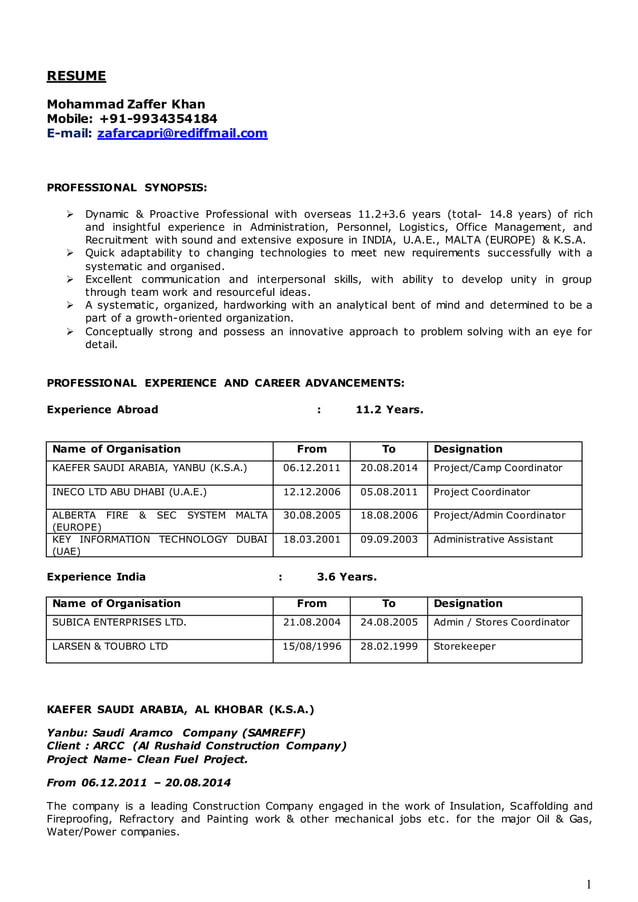 C.V. of Zafar Khan | DOCX | Human Resources | Business